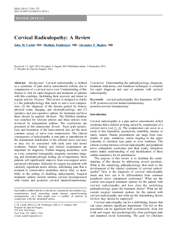 (PDF) Cervical Radiculopathy: A Review