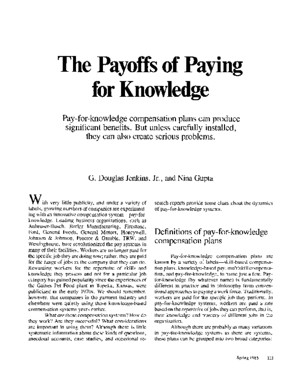 (PDF) The payoffs of paying for knowledge