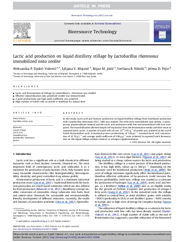 (PDF) Lactic acid production on liquid distillery stillage by ...