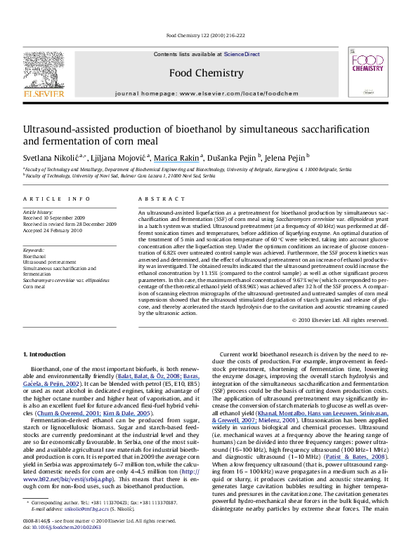 (PDF) Ultrasound-assisted production of bioethanol by simultaneous saccharification and ...