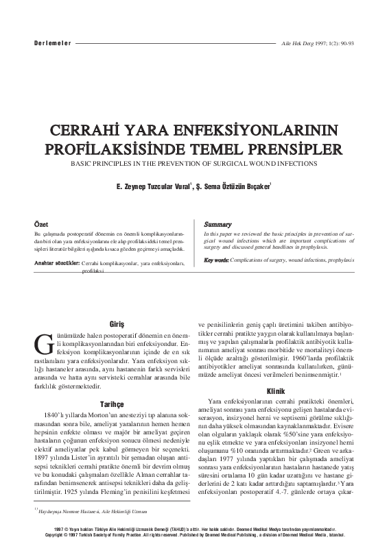 (PDF) Cerrahi Yara Enfeksiyonlarının Profilaksisinde Temel Prensipler