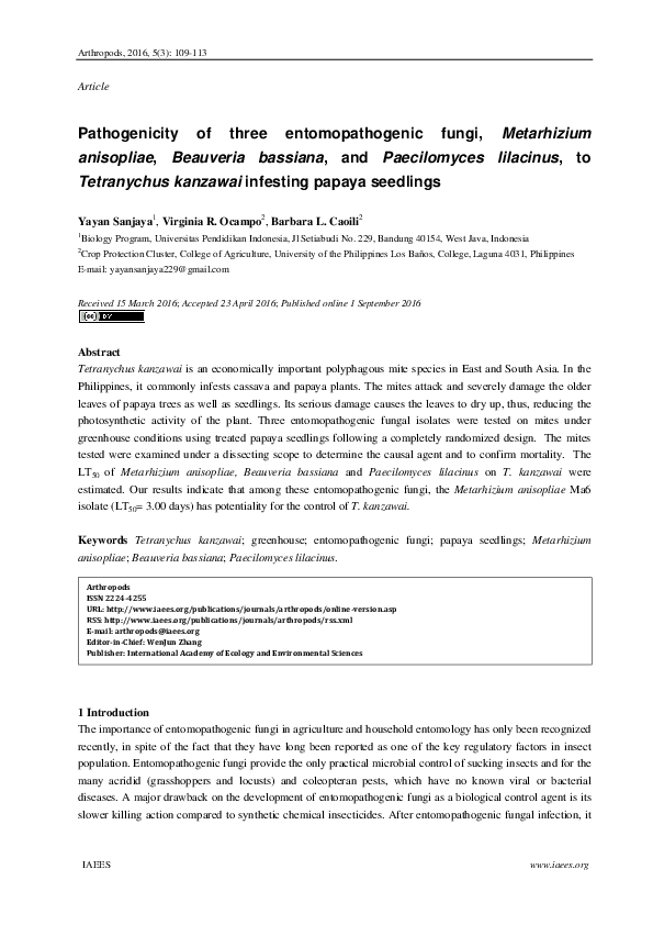 (PDF) Pathogenicity of three entomopathogenic fungi, Metarhizium anisopliae, Beauveria bassiana ...