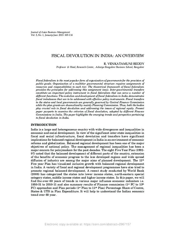 (PDF) FISCAL DEVOLUTION IN INDIA: AN OVERVIEW