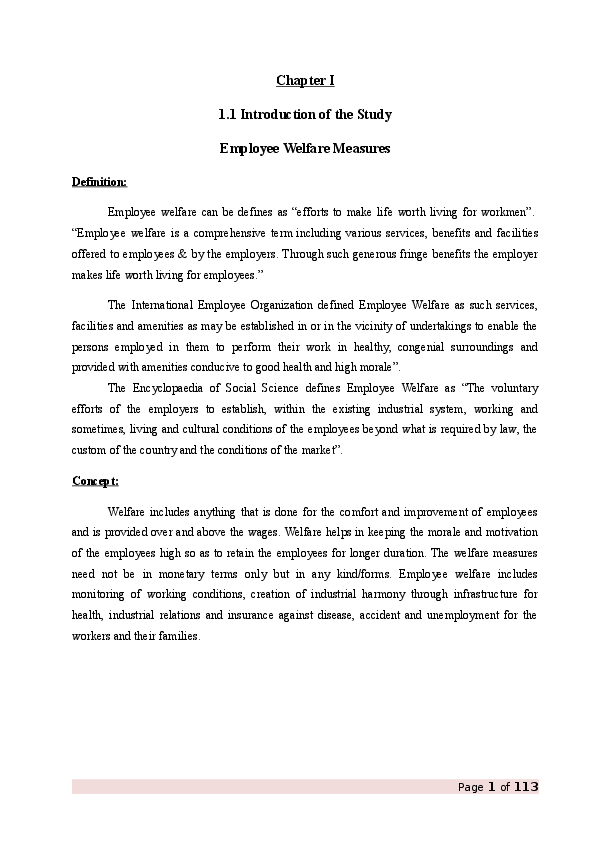 (DOC) a study on employees satisfaction towards welfare measures