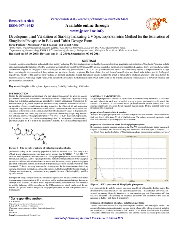 (PDF) Development and Validation of Stability Indicating UV Spectrophotometric Method for the ...