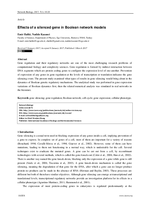 Pdf Effects Of A Silenced Gene In Boolean Network Models Iaees Publications