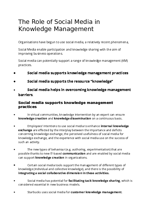 (DOC) The Role of Social Media in Knowledge Management