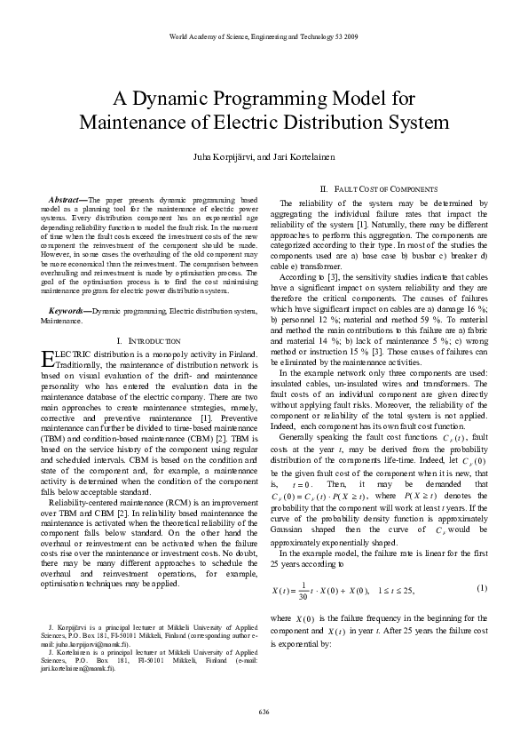 (PDF) A Dynamic Programming Model for Maintenance of Electric ...