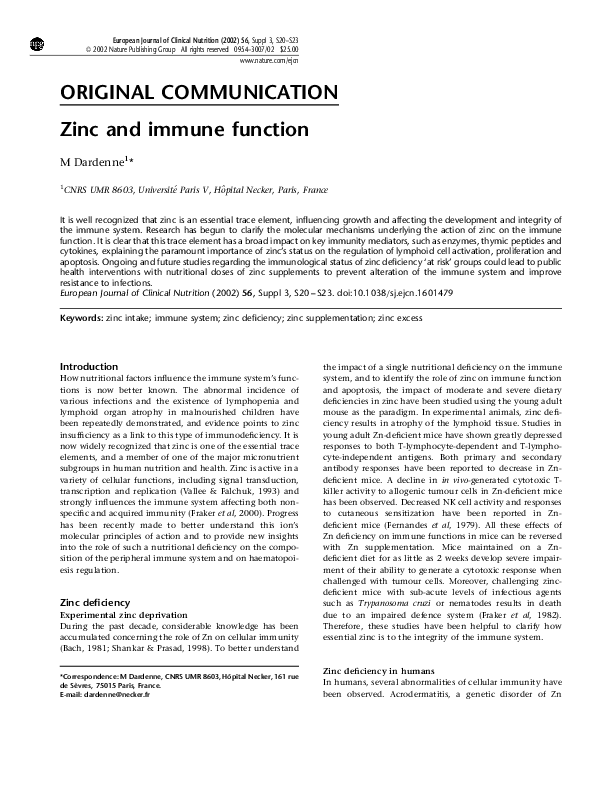 (PDF) Zinc and immune function