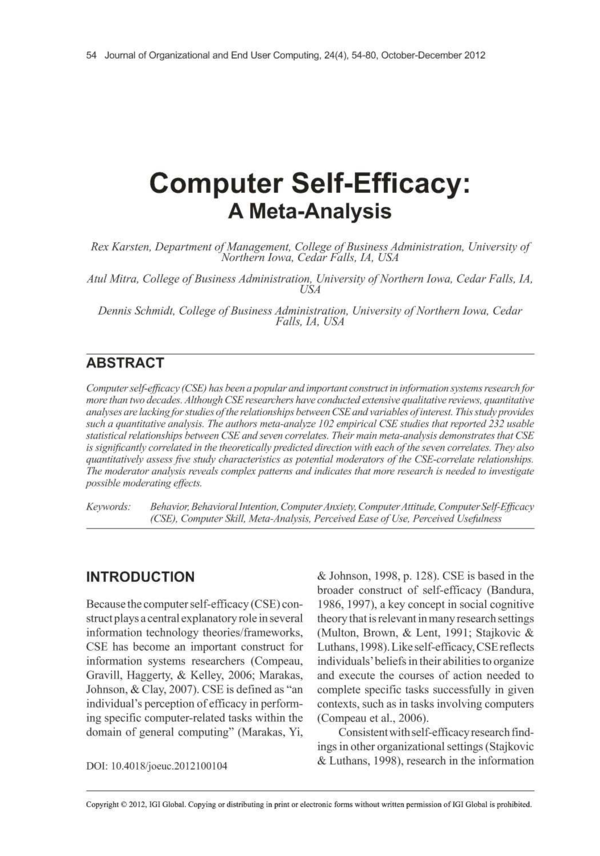 (PDF) Computer self-efficacy: A meta-analysis