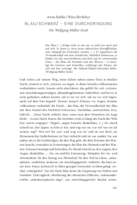 (PDF) Anna Babka: "Blau/Schwarz – eine Durchdringung. Für Wolfgang ...