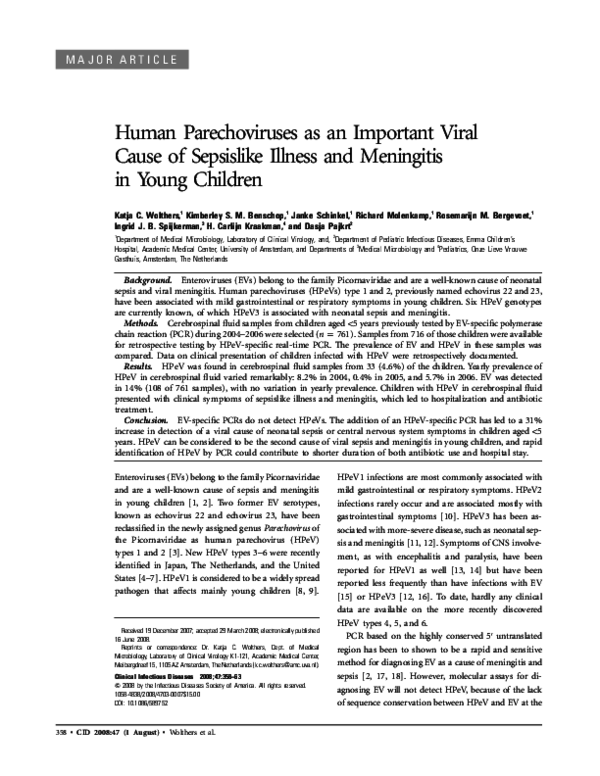 (PDF) Human Parechoviruses as an Important Viral Cause of Sepsislike ...