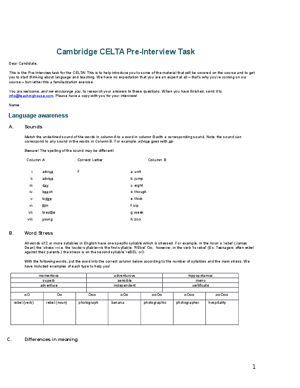 (DOC) Cambridge CELTA Pre-Interview Task