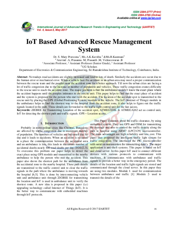 (PDF) IoT Based Advanced Rescue Management System