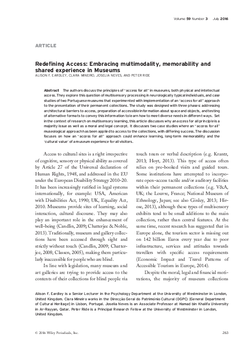 (PDF) Redefining Access: Embracing multimodality, memorability and shared experience in Museums ...