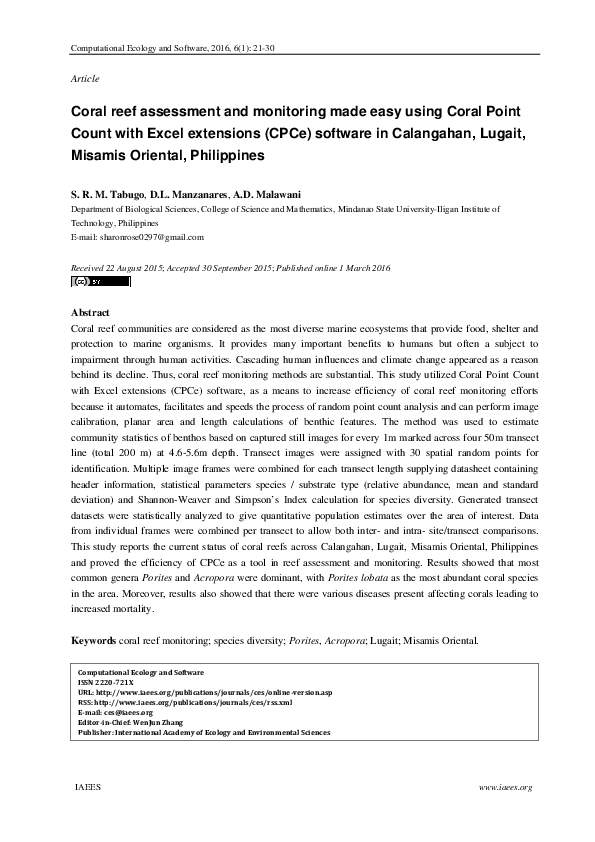 (PDF) Coral reef assessment and monitoring made easy using Coral Point ...