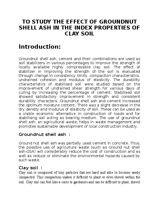 (DOC) TO STUDY THE EFFECT OF GROUNDNUT SHELL ASH IN THE INDEX ...