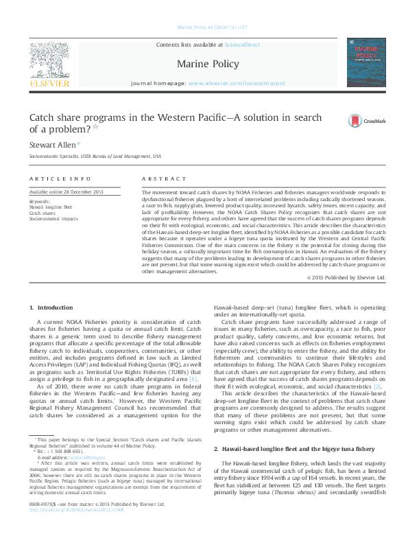 (PDF) Catch share programs in the Western Pacific-A solution in search ...