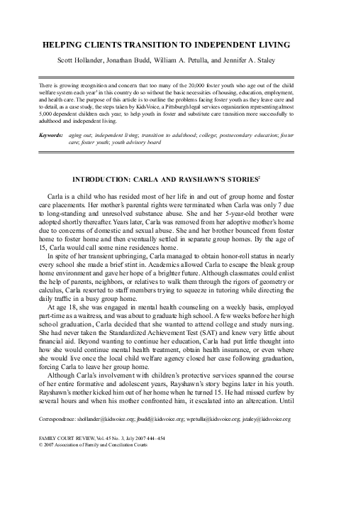 (PDF) Helping Clients Transition to Independent Living