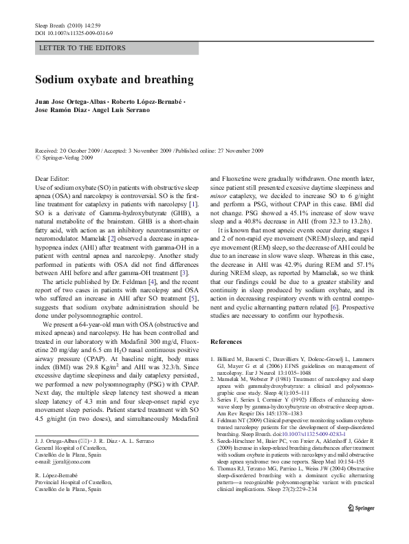 (PDF) Sodium oxybate and breathing