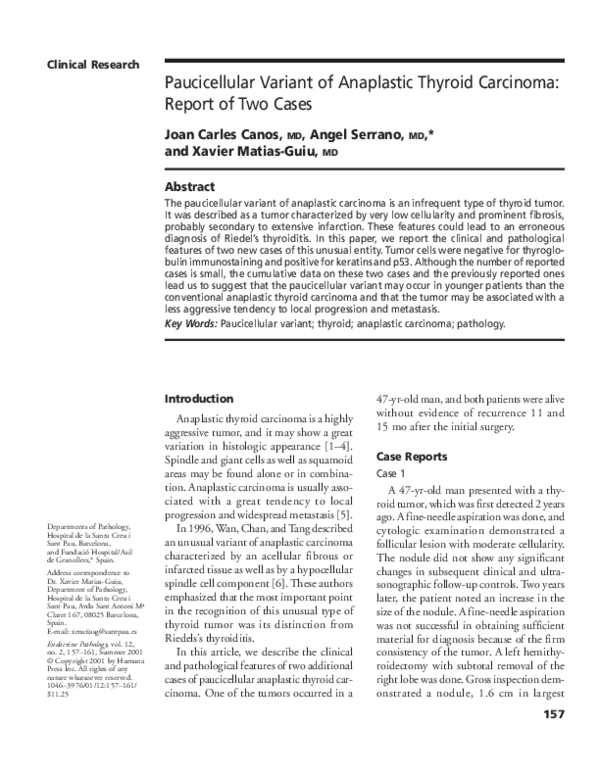(PDF) Paucicellular Variant of Anaplastic Thyroid Carcinoma: Report of ...