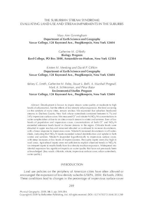 (PDF) The Suburban Stream Syndrome: Evaluating Land Use and Stream ...