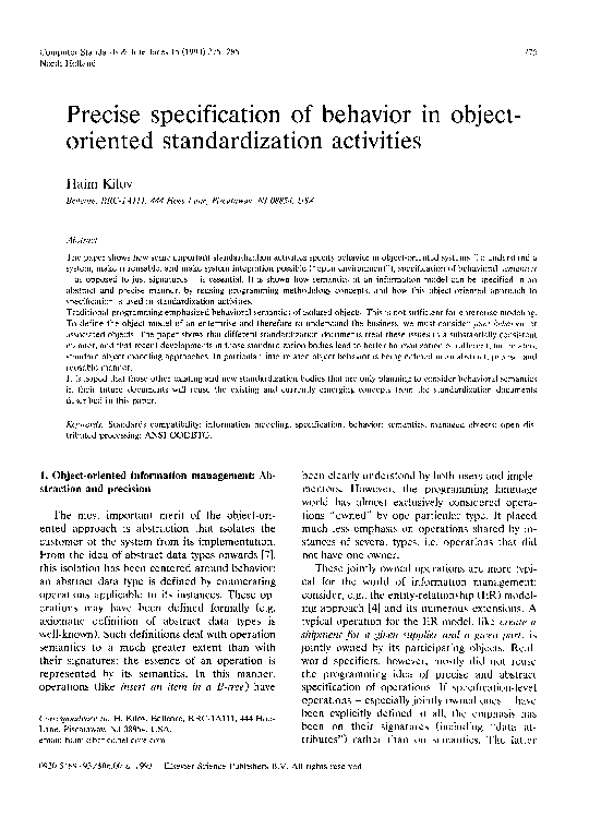 (PDF) Precise Specification of Behavior in Object-Oriented Standardization Activities