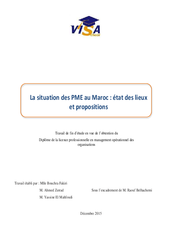 (PDF) La situation des PME au Maroc : état des lieux et propositions