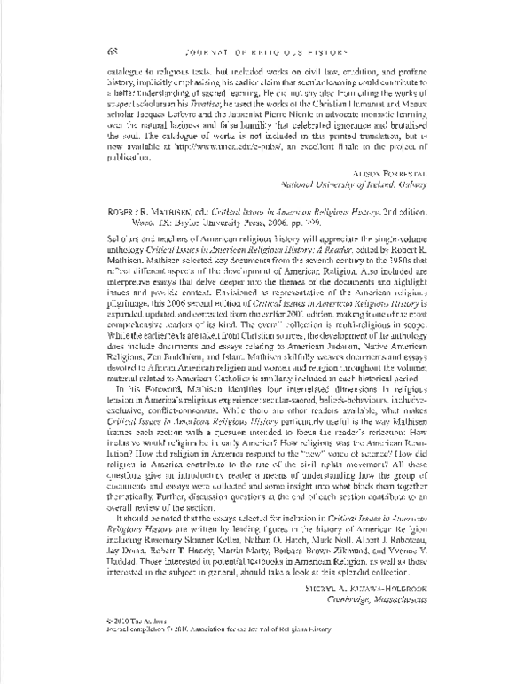 (PDF) Critical Issues in American Religious History