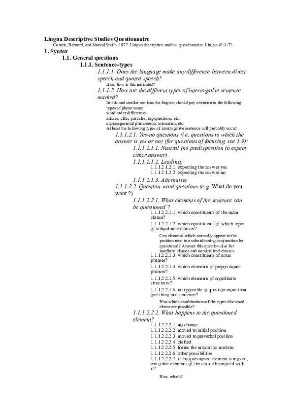 (PDF) Lingua descriptive studies: Questionnaire