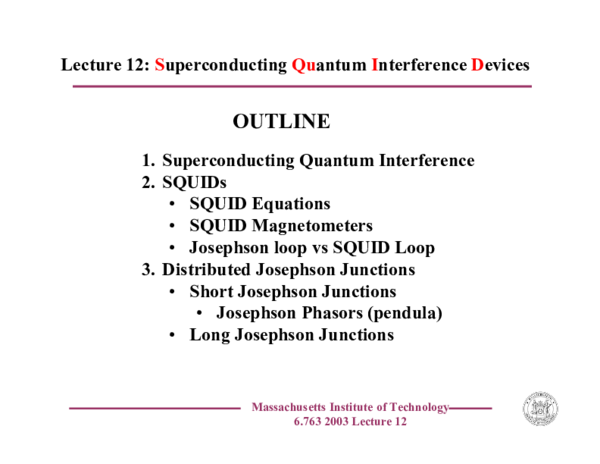 (PDF) Lecture 12: Superconducting Quantum Interference Devices OUTLINE