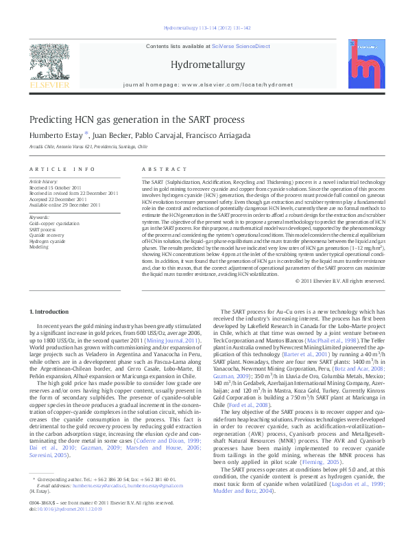 (PDF) Predicting HCN gas generation in the SART process