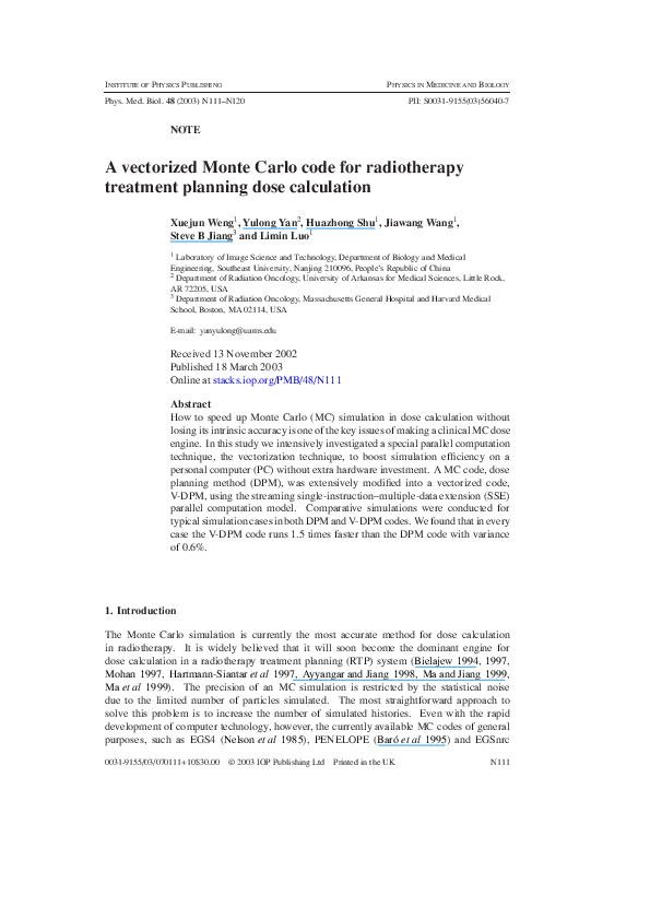 (PDF) A vectorized Monte Carlo code for radiotherapy treatment planning dose calculation ...