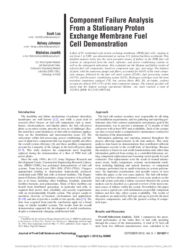 (PDF) Component Failure Analysis From a Stationary Proton Exchange ...