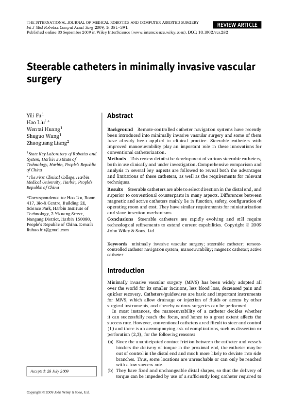 (PDF) Steerable catheters in minimally invasive vascular surgery