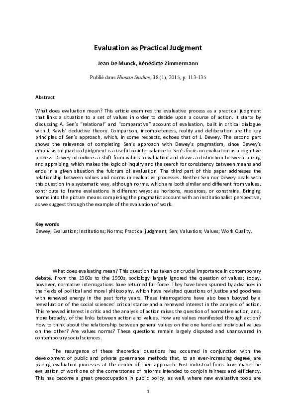 (PDF) Evaluation as Practical Judgment