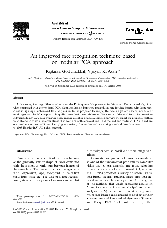 (PDF) An improved face recognition technique based on modular PCA approach