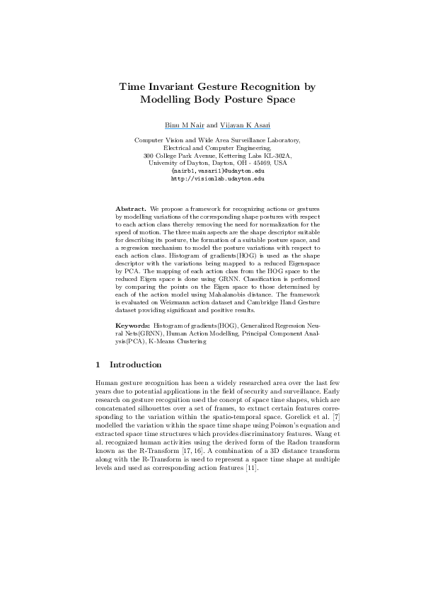 Pdf Time Invariant Gesture Recognition By Modelling Body Posture Space