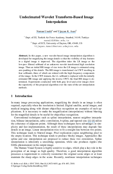 Pdf Undecimated Wavelet Transform Based Image Interpolation Vijayan Asari