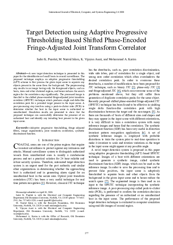 Pdf Target Detection Using Adaptive Progressive Thresholding Based