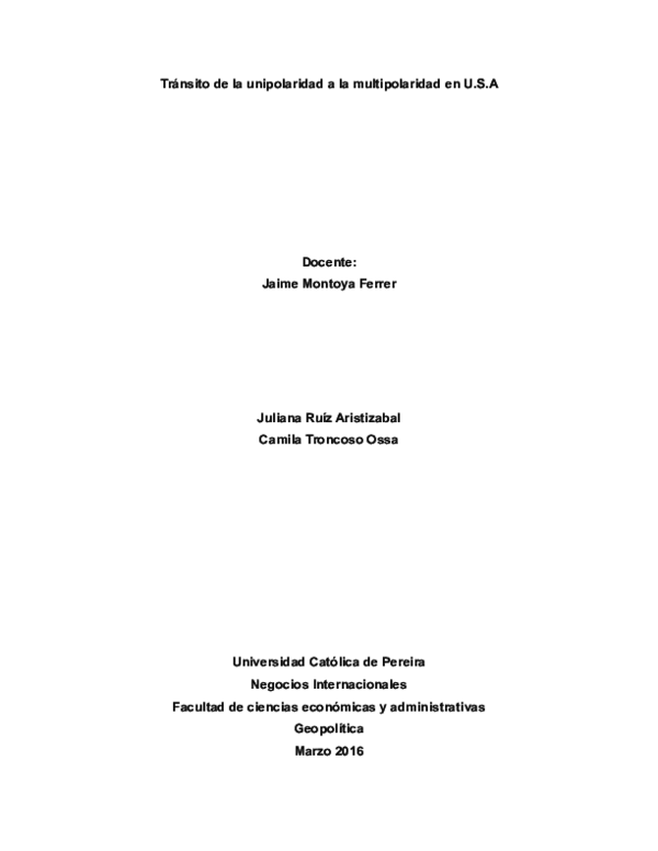 (DOC) Unipolaridad y multipolaridad