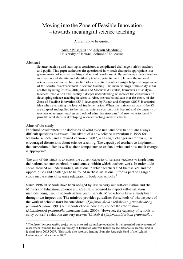 (PDF) Moving into the Zone of Feasible Innovation–towards meaningful ...