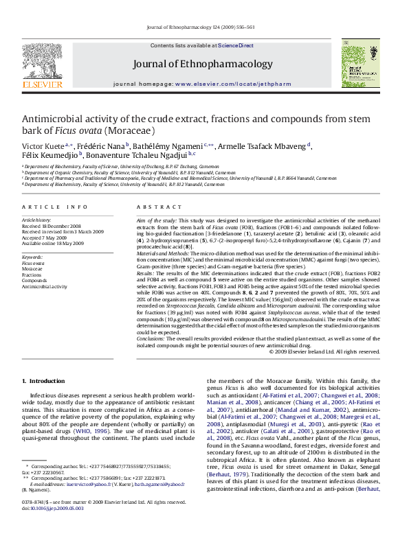 Pdf Antimicrobial Activity Of The Crude Extract Fractions And Compounds From Stem Bark Of