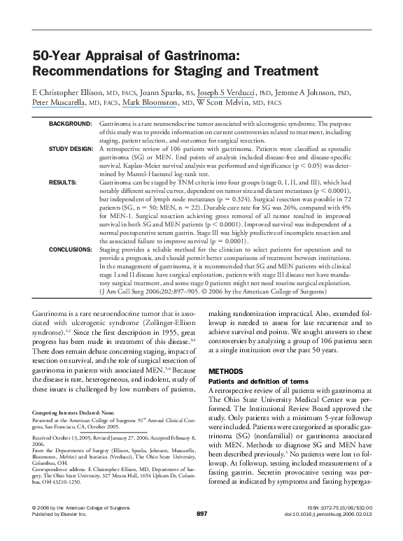 (PDF) 50-Year Appraisal of Gastrinoma: Recommendations for Staging and ...
