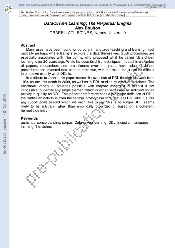 (PDF) Data-driven learning: the perpetual enigma.