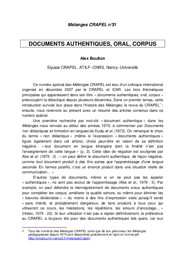 (PDF) Documents authentiques, oral, corpus