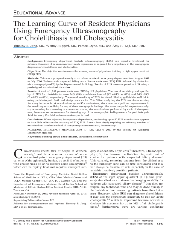 (PDF) The Learning Curve of Resident Physicians Using Emergency ...