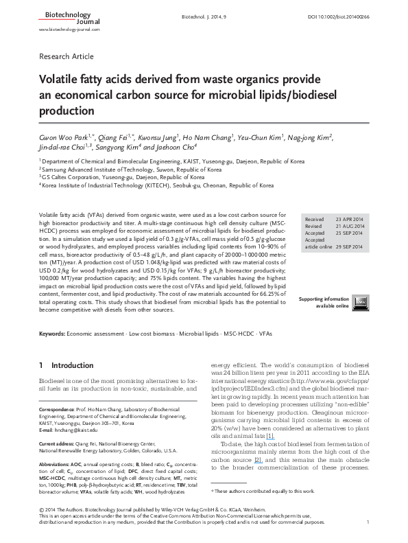 (PDF) Volatile fatty acids derived from waste organics provide an ...
