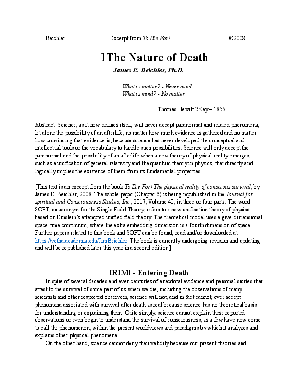 (DOC) The Nature of Death | James (Jim) E Beichler - Academia.edu