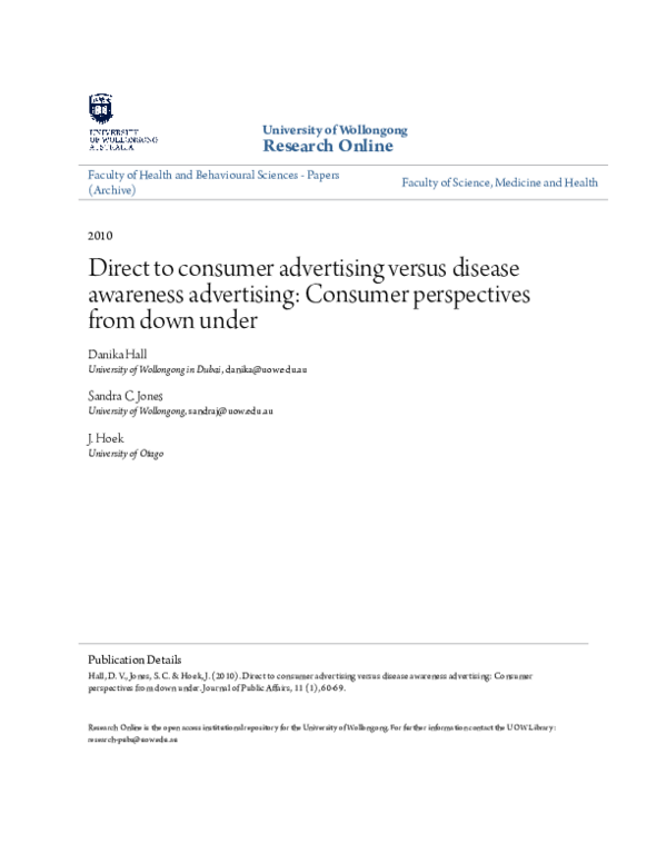 (PDF) Direct to consumer advertising versus disease awareness ...